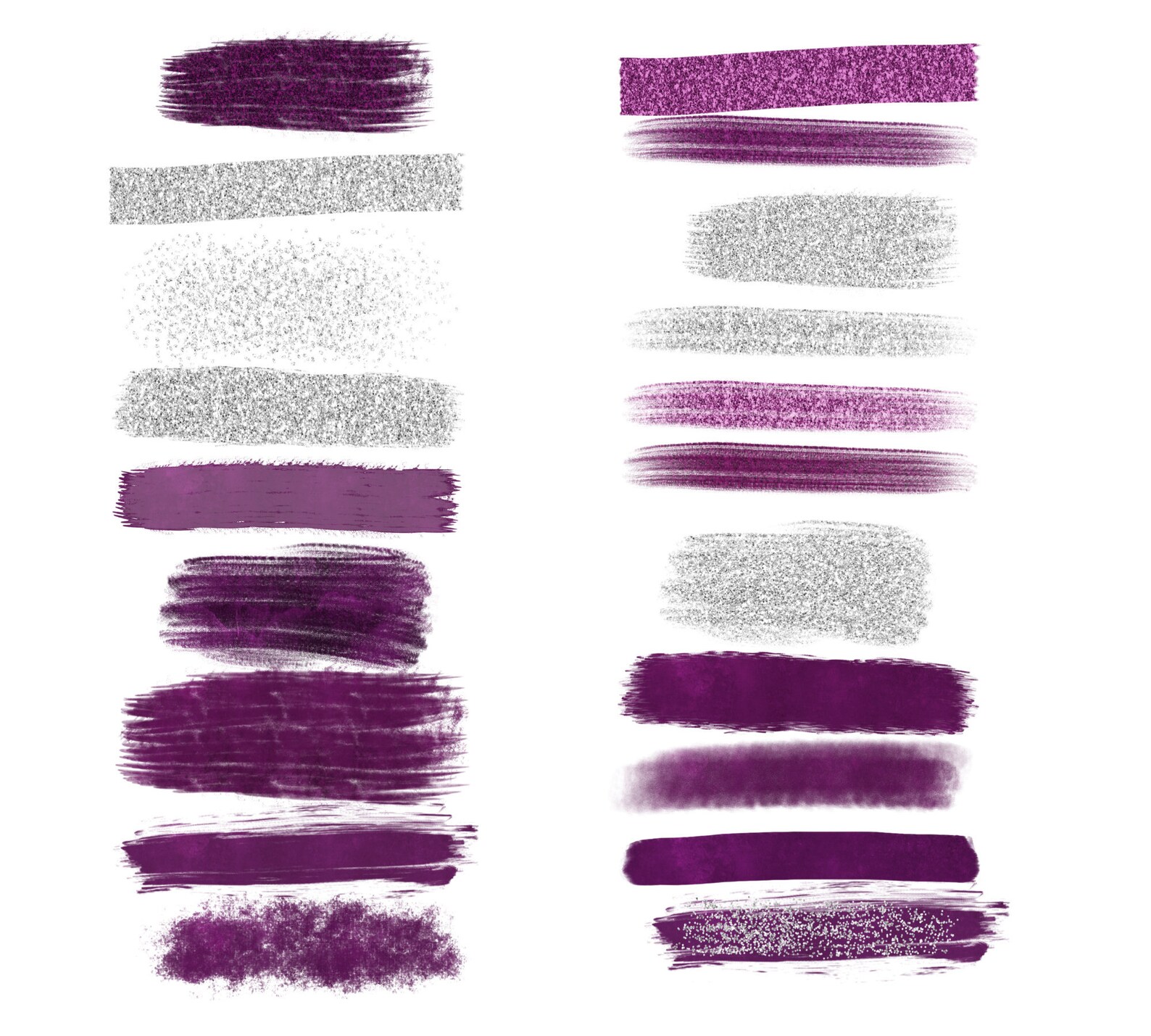 Deep Pink Brush Strokes Clipart With Silver Glitter PNG Paint - Etsy