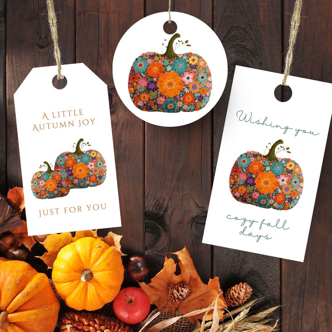 Pumpkin Gift Tag Set: Autumn Gift Tags Thanksgiving Labels Digital ...