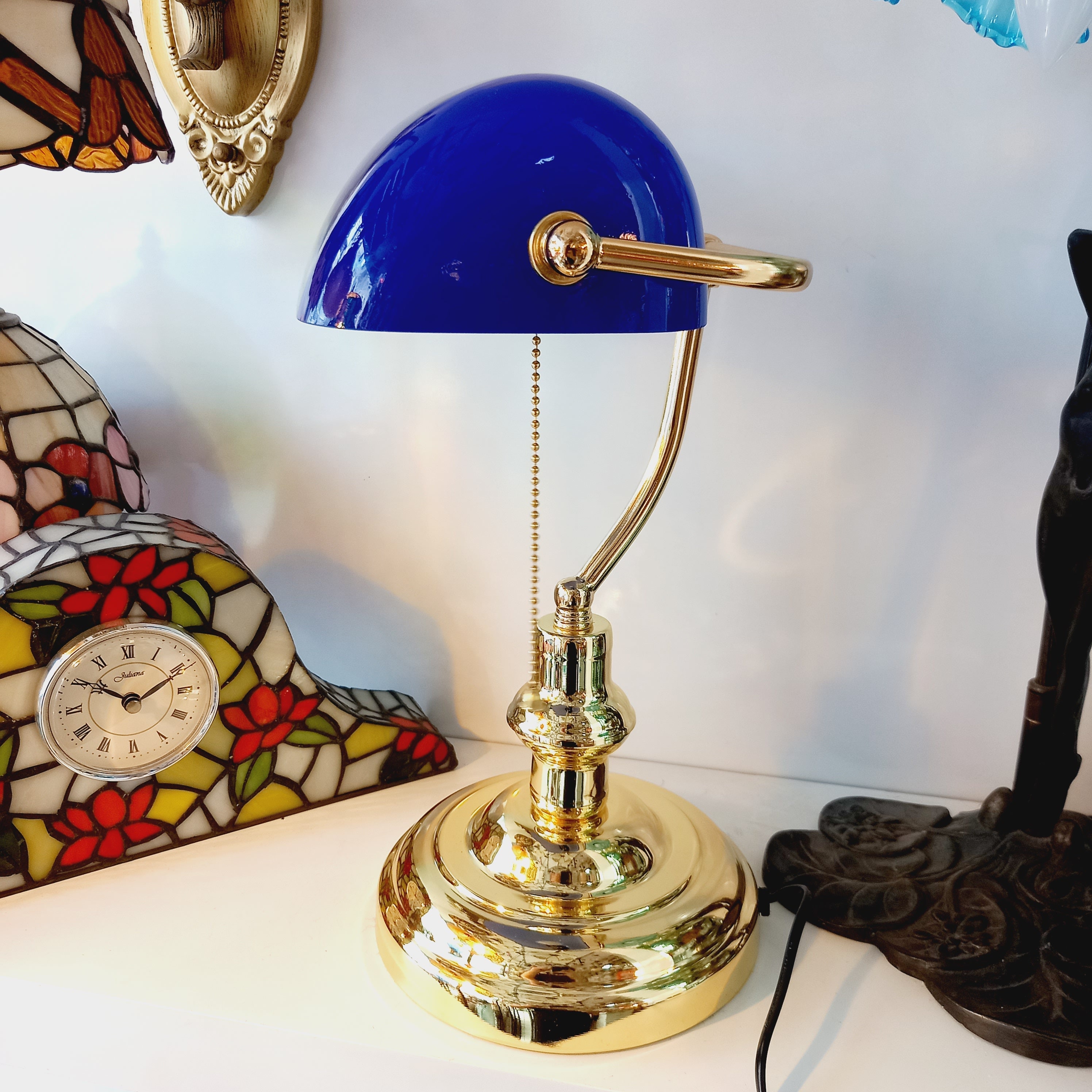 Vintage Banker Lamp Lawyer Lamp Blue Opaline Glass Old Stock - Etsy