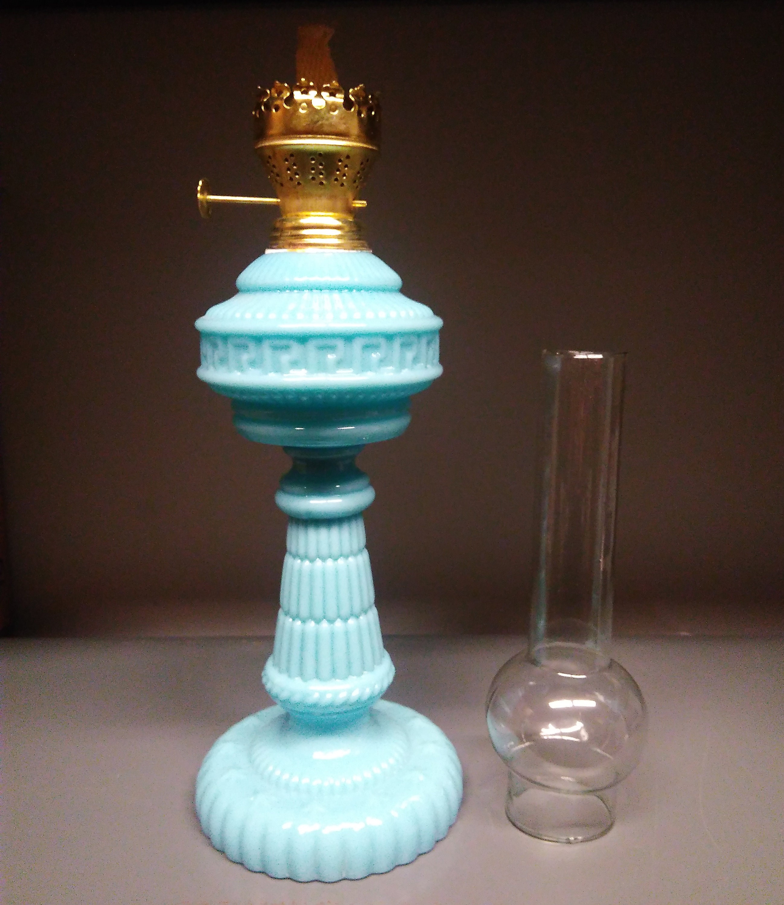 Opaline Oil Lamp Turquoise Blue Milk Glass Greek Style - Etsy