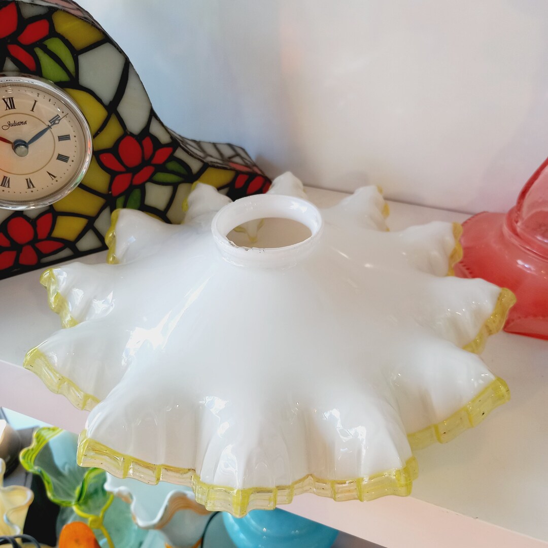 Antique Opaline Glass French Ruffled Glass Shade , Home Decor Lighting ...