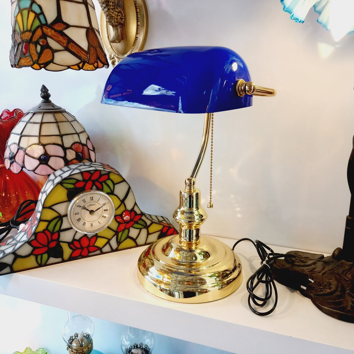 Vintage Banker Lamp Lawyer Lamp Blue Opaline Glass Old Stock - Etsy