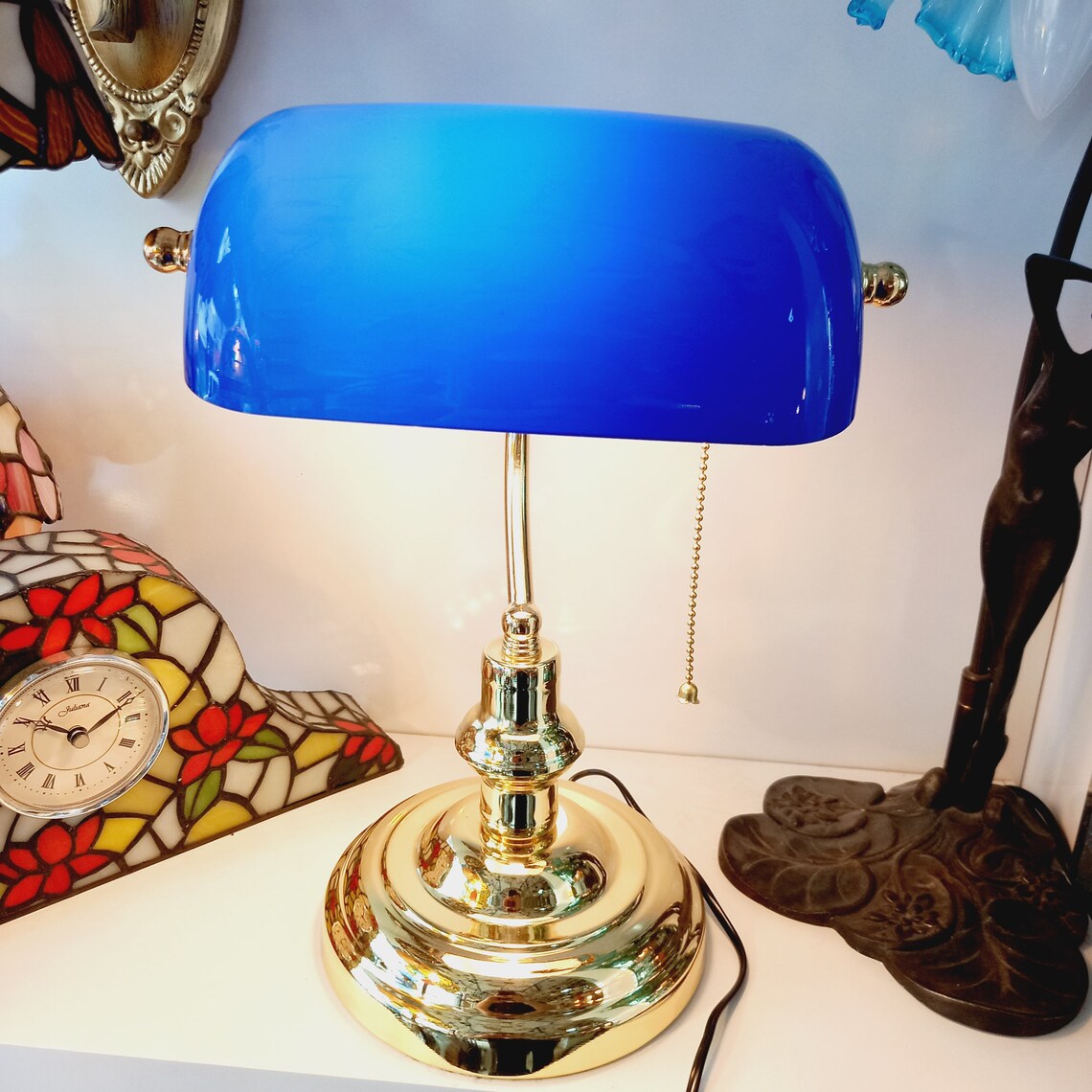 Vintage Banker Lamp Lawyer Lamp Blue Opaline Glass Old Stock - Etsy