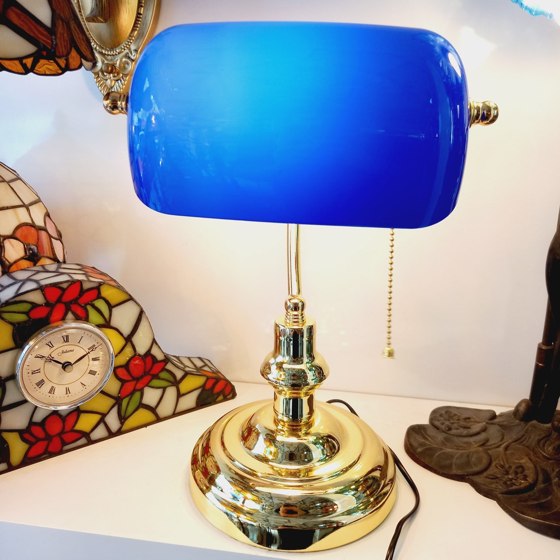 Vintage Banker Lamp Lawyer Lamp Blue Opaline Glass Old Stock - Etsy