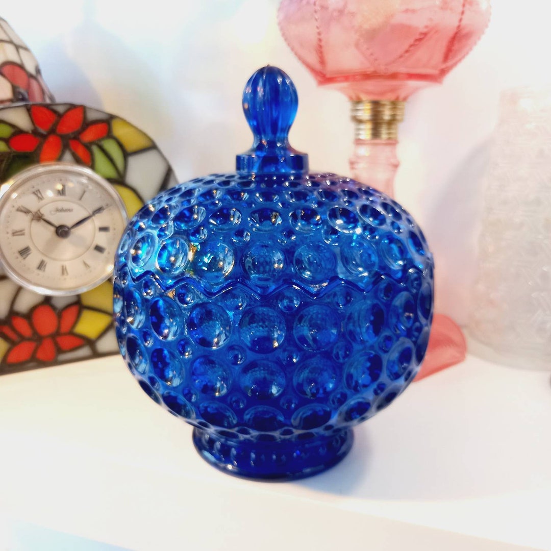 Vintage Candy Dish , Blue Glass Candy Dish With Lid - Etsy