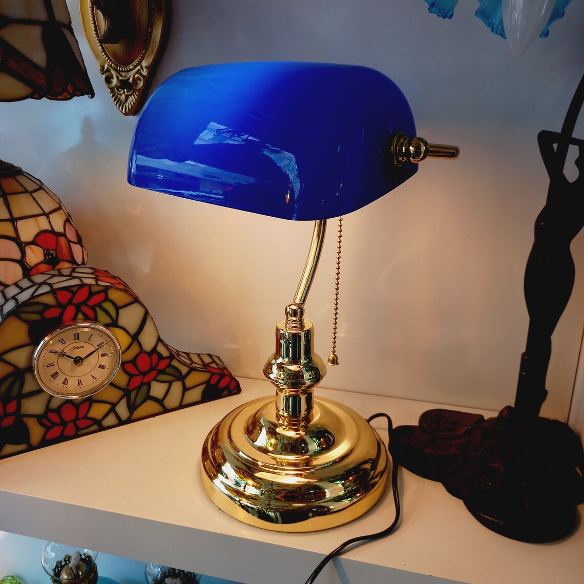 Vintage Banker Lamp Lawyer Lamp Blue Opaline Glass Old Stock - Etsy
