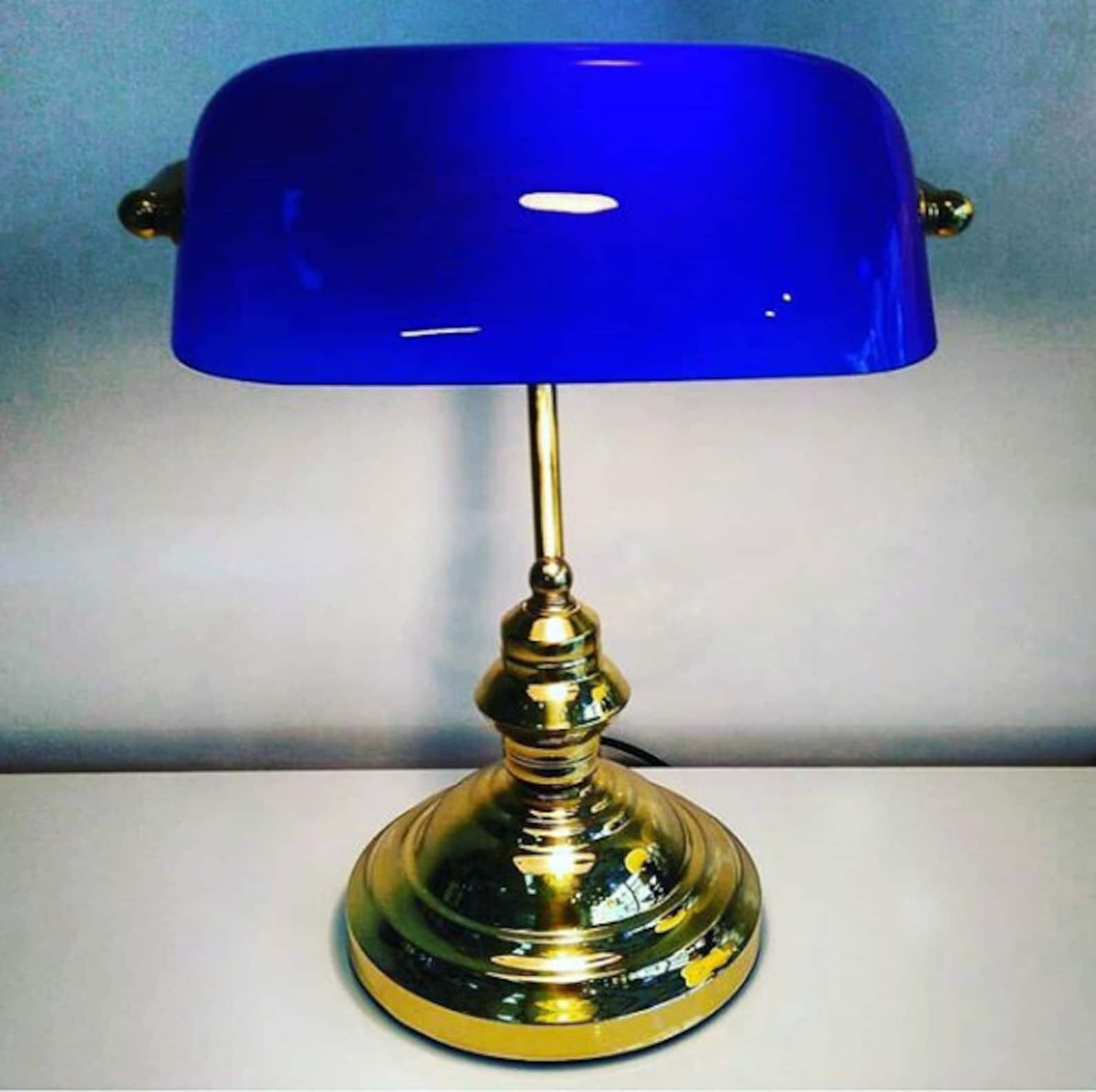 Vintage Banker Lamp Lawyer Lamp Blue Opaline Glass Old | Etsy