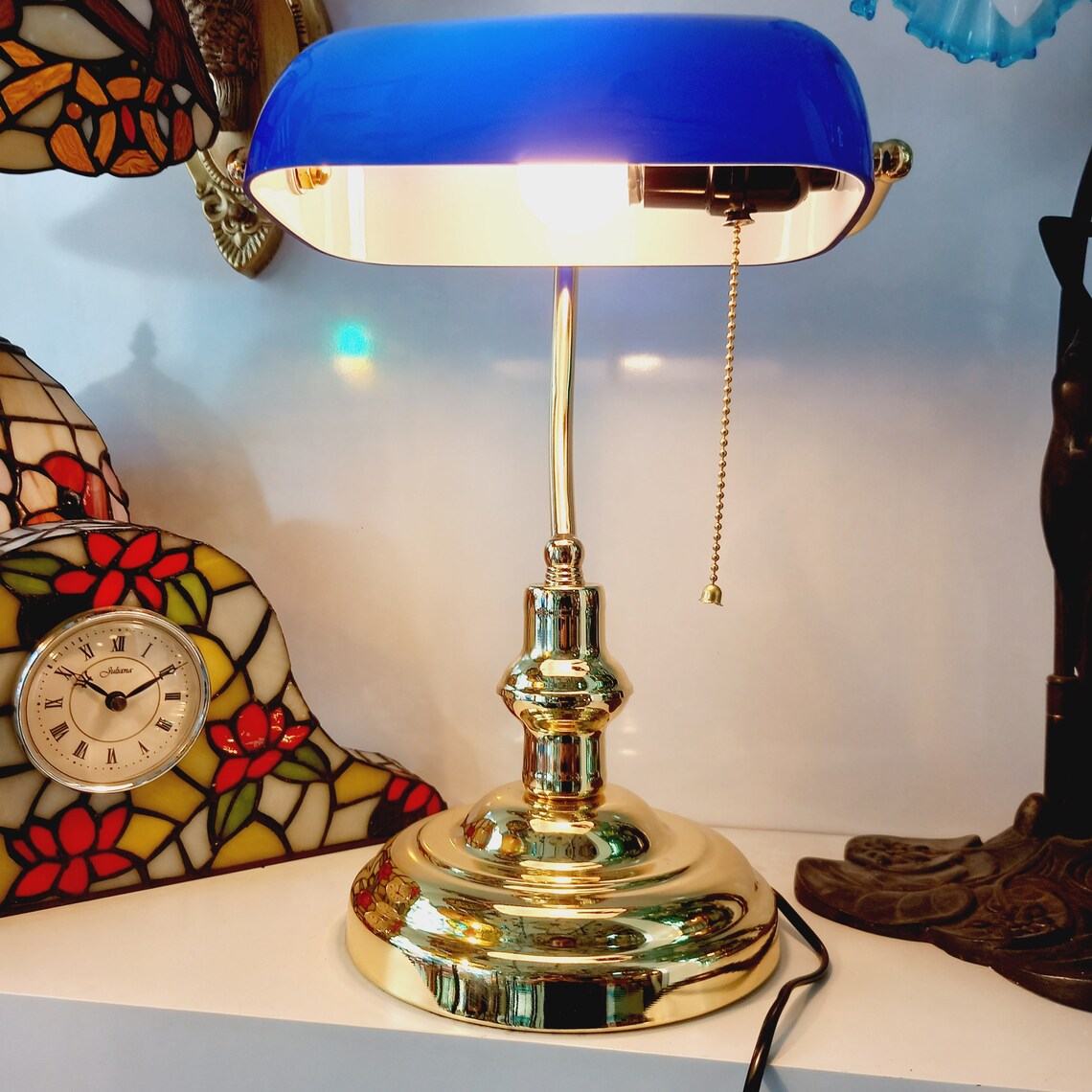 Vintage Banker Lamp Lawyer Lamp Blue Opaline Glass Old Stock - Etsy