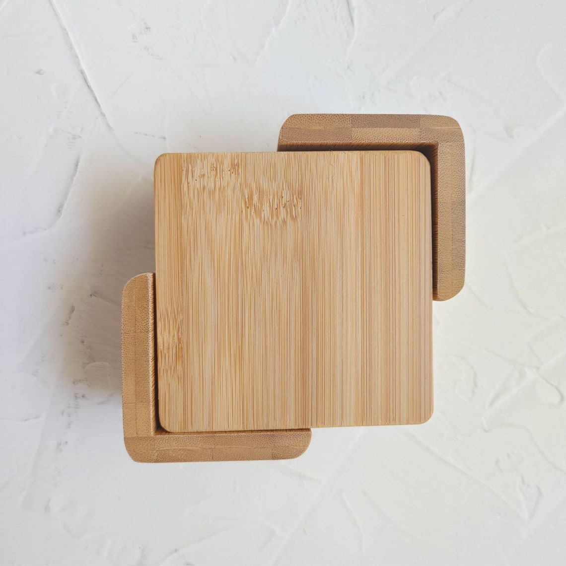 Personalized 7pc Square Bamboo Coaster Set, 6 Coasters Set With Holder ...