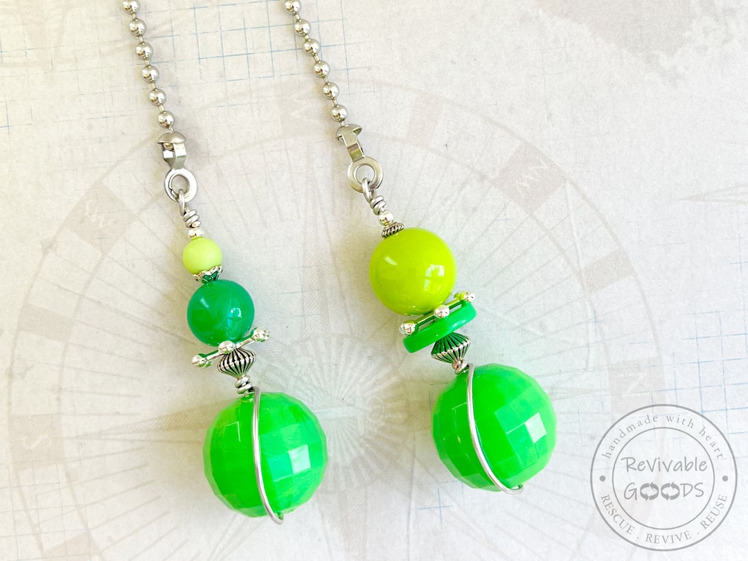 Green Retro Look Pull Chains, Ceiling Fan Chain Set, Lamp Pull, Set of ...