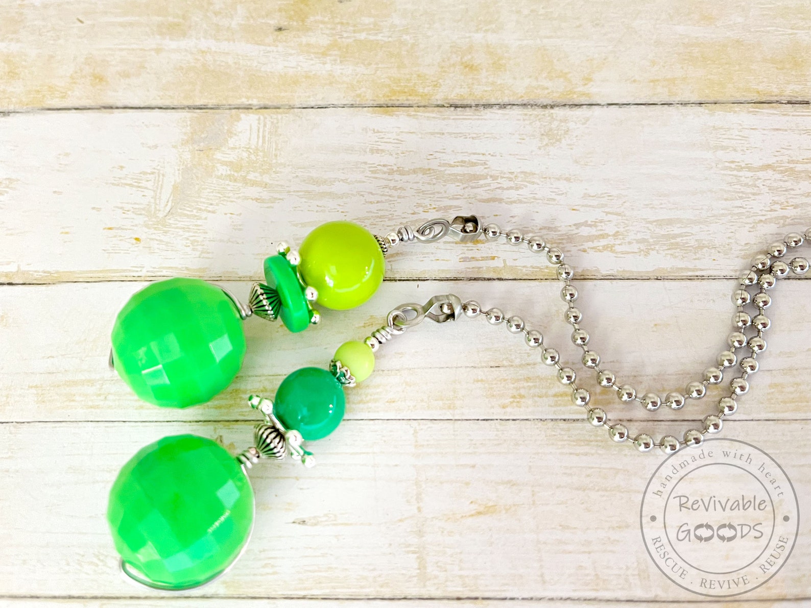 Green Retro Look Pull Chains, Ceiling Fan Chain Set, Lamp Pull, Set of ...