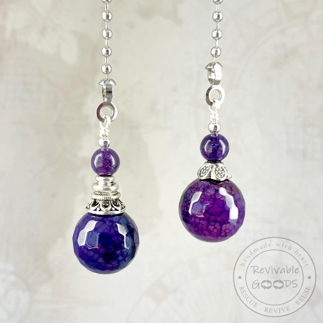 Purple Stone Pull Chains, Dragon Vein Agates, Ceiling Fan Pulls, Lamp ...