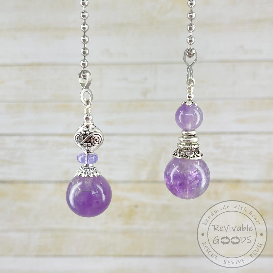 Pale Lavender Pulls, Amethyst Stone Chains, Ceiling Fan Pulls, Lamp ...