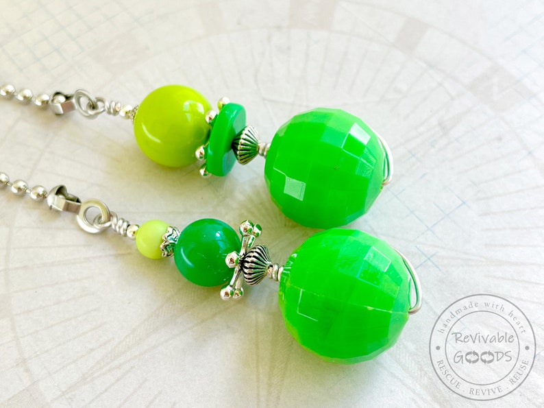 Green Retro Look Pull Chains, Ceiling Fan Chain Set, Lamp Pull, Set of ...