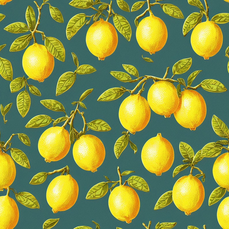 8 Unique Lemon Grove Digital Pattern Sunny Citrus and Natural Branches ...