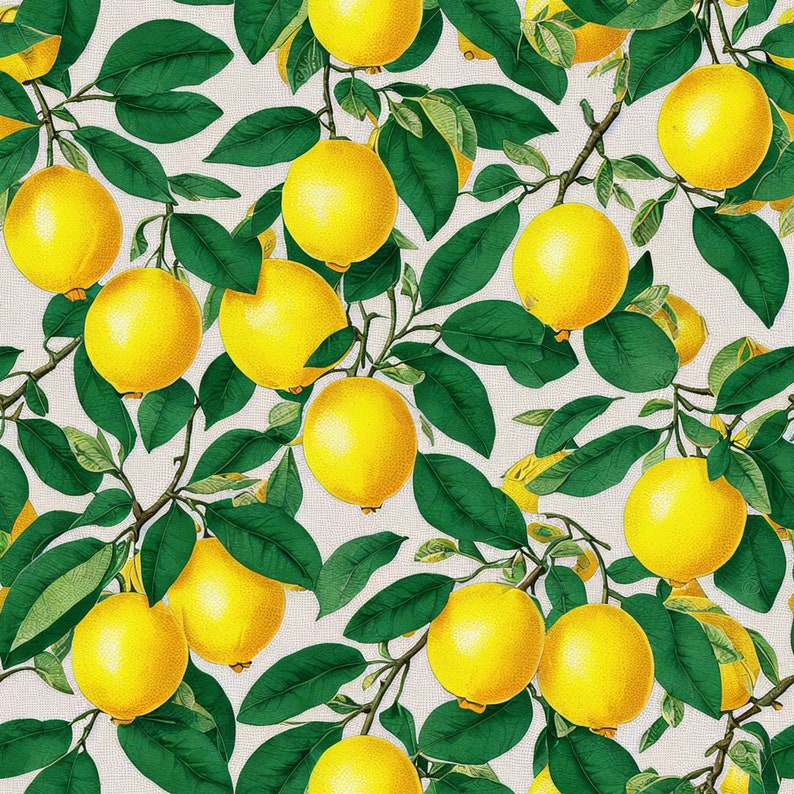 8 Unique Lemon Grove Digital Pattern Sunny Citrus and Natural Branches ...