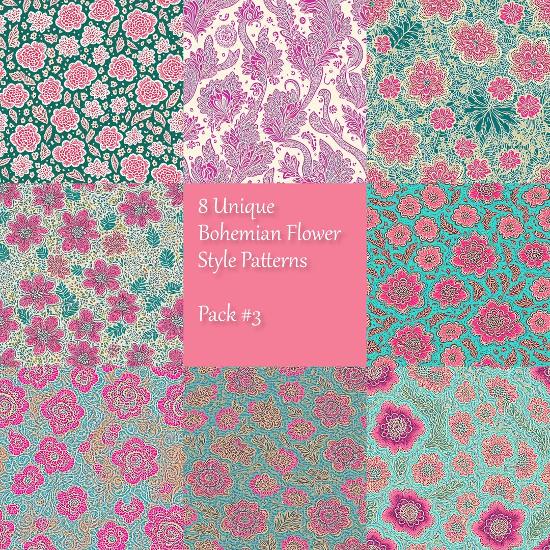 8 Unique Bohemian Flower Style Patterns Digital Download PACK 3 - Etsy
