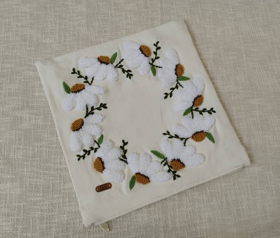 Handmade Punch Needle Embroidery Circle Pillow Cover, Pillow Case ...