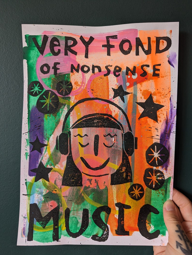 Lino Print. A4. Funny Quote. Linocut. Original Art. Folk Art. Music ...