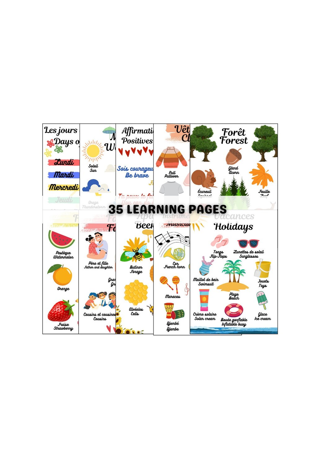 35 Learning Pages DOWNLOADABLE for Children French / English 35 ...