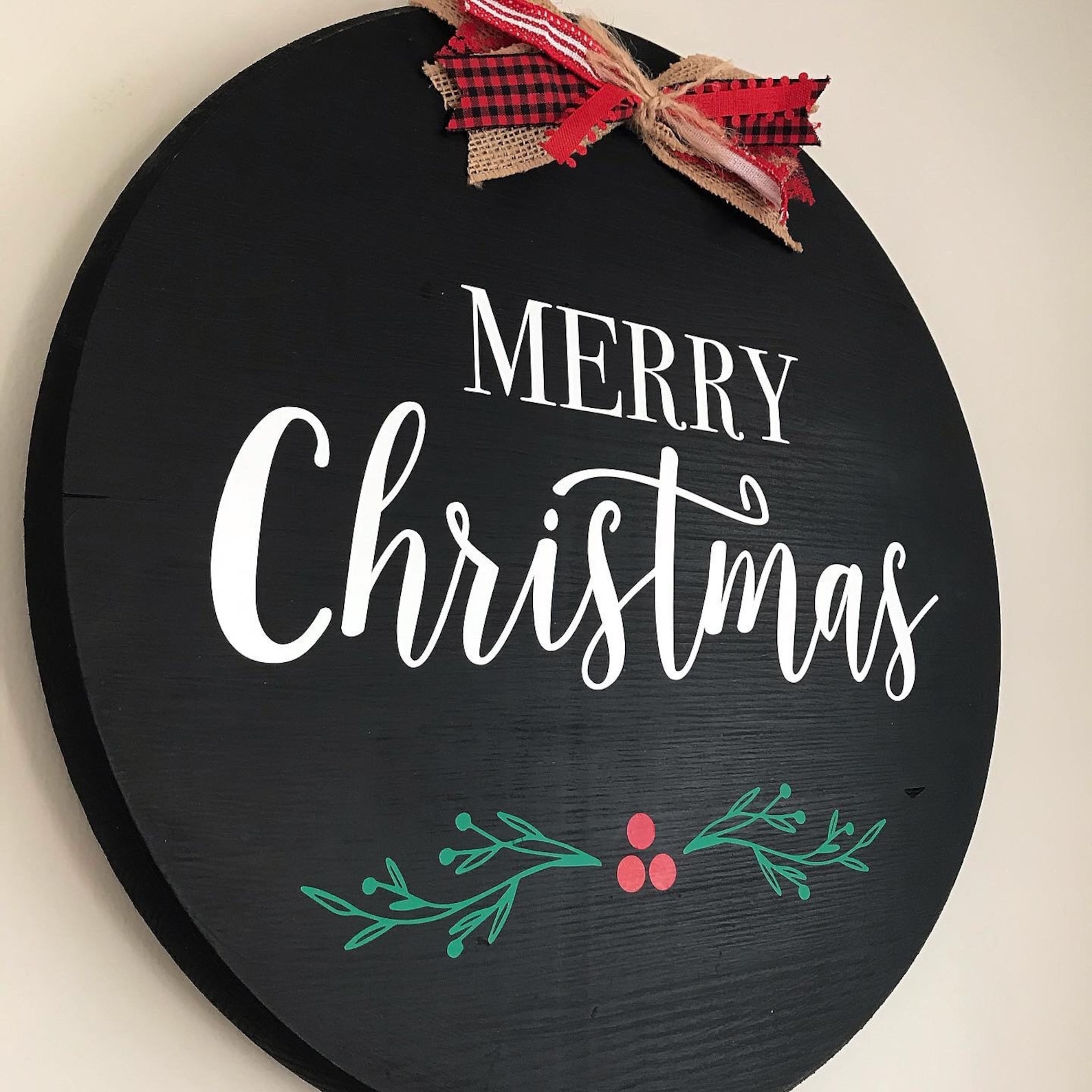 Round Wood Merry Christmas Sign Rustic Christmas Sign - Etsy