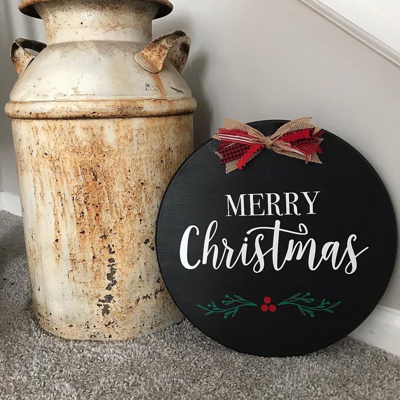 Round Wood Merry Christmas Sign Rustic Christmas Sign | Etsy