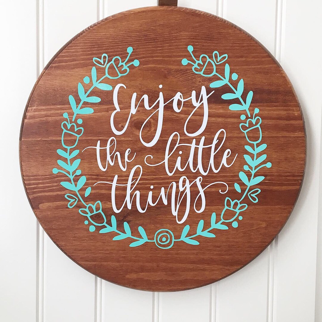 Enjoy the little things sign, Wood sign, Round wood decor, Wood door ...