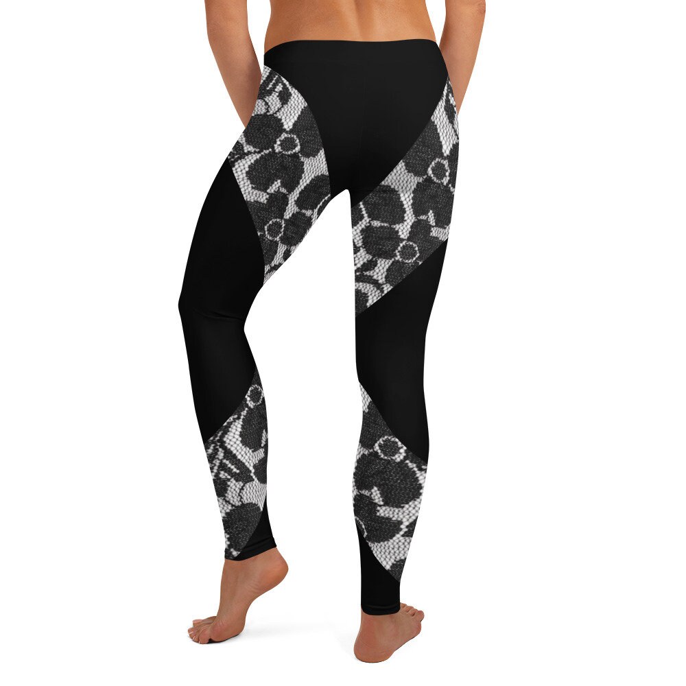 Black Lace Leggings Sexy Leggings Black And White Leggings Etsy