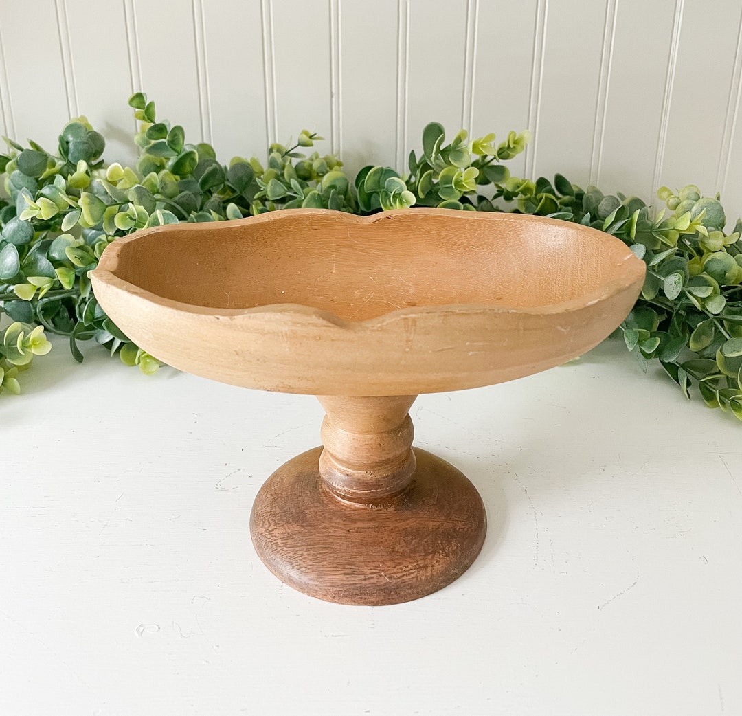 Vintage Wooden Pedestal Dish Vintage Farmhouse Decor Style - Etsy