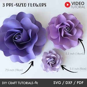 Set of 3 Paper Rose Templates, Paper Flower Svg, 3D Paper Flowers Svg ...