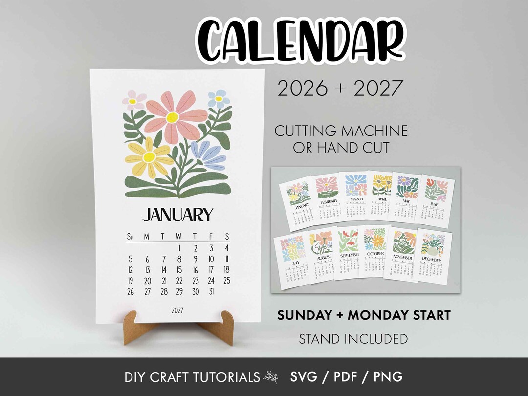 Calendar Svg, Desk Calendar Svg, Printable Calendar, Floral Calendar ...