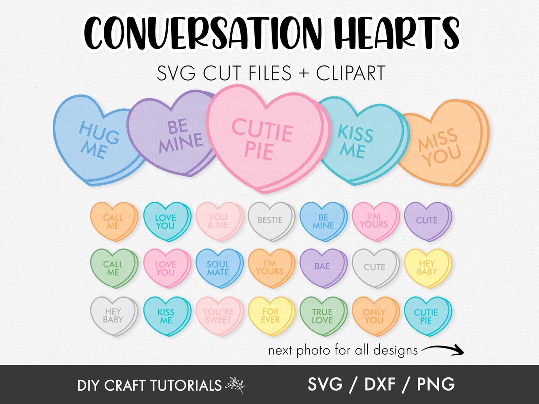 Conversation Hearts SVG Bundle: Valentine's Day Clipart - Etsy