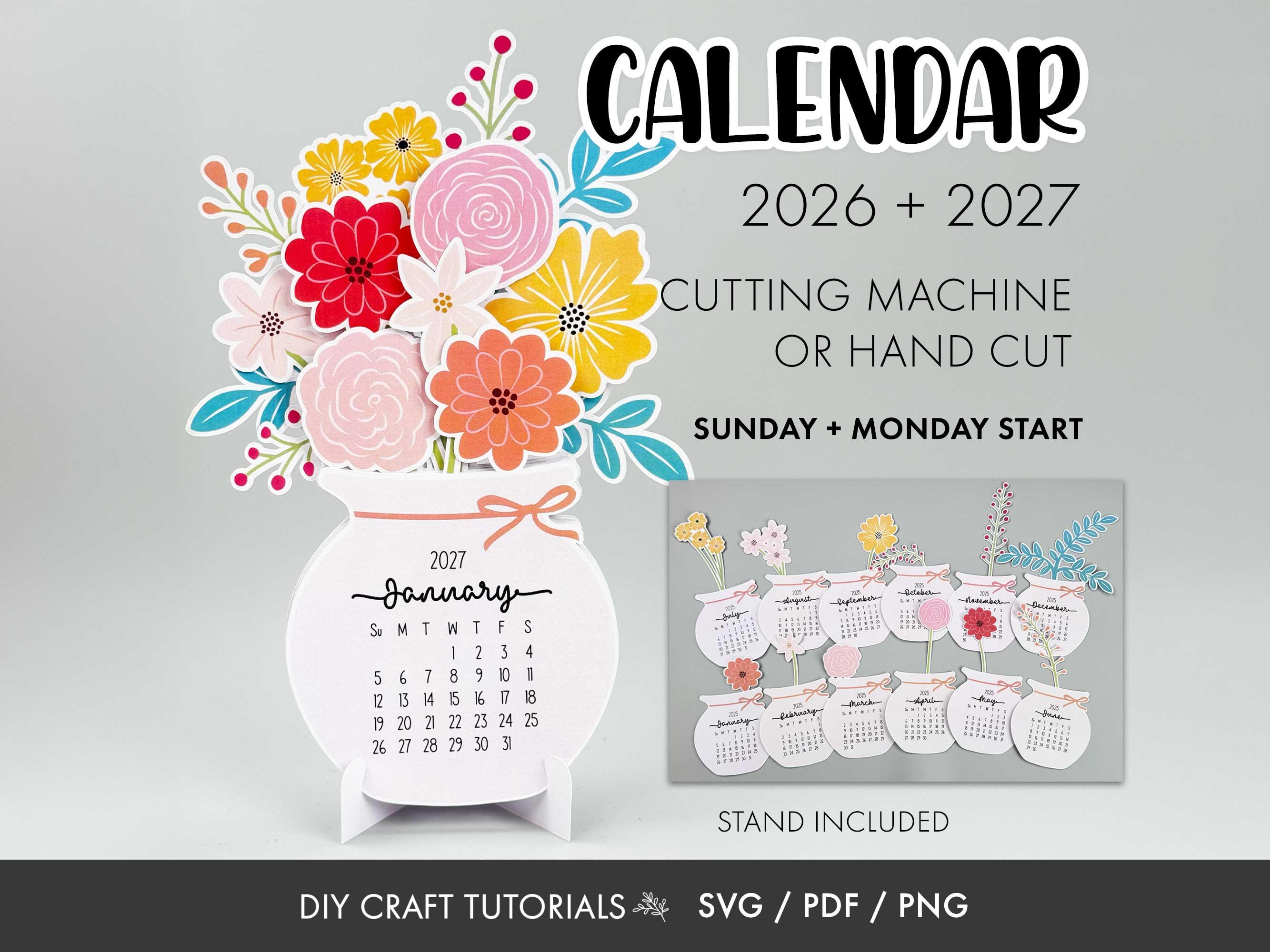 Flower Vase Calendar SVG | 2026 2027 Floral Desk Calendar SVG - Etsy