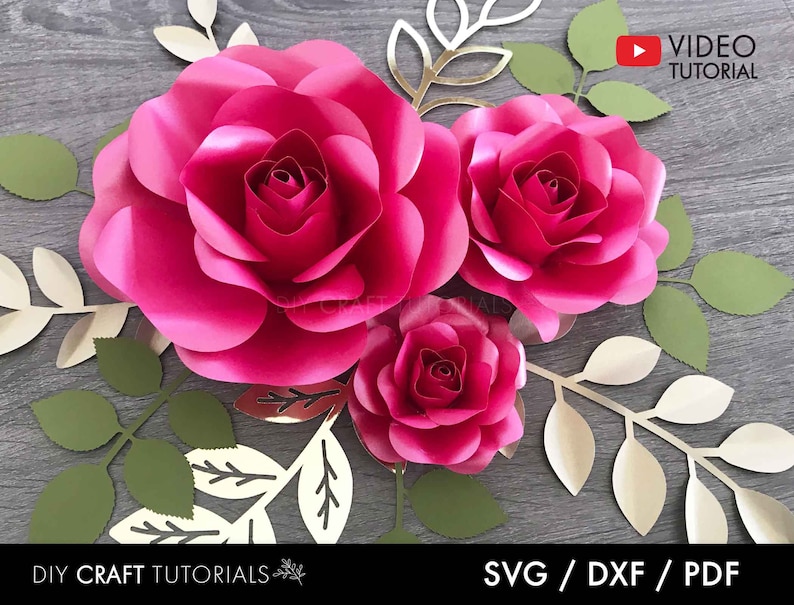 Set of 3 Paper Rose Templates Svg Dxf Pdf 3D Paper - Etsy