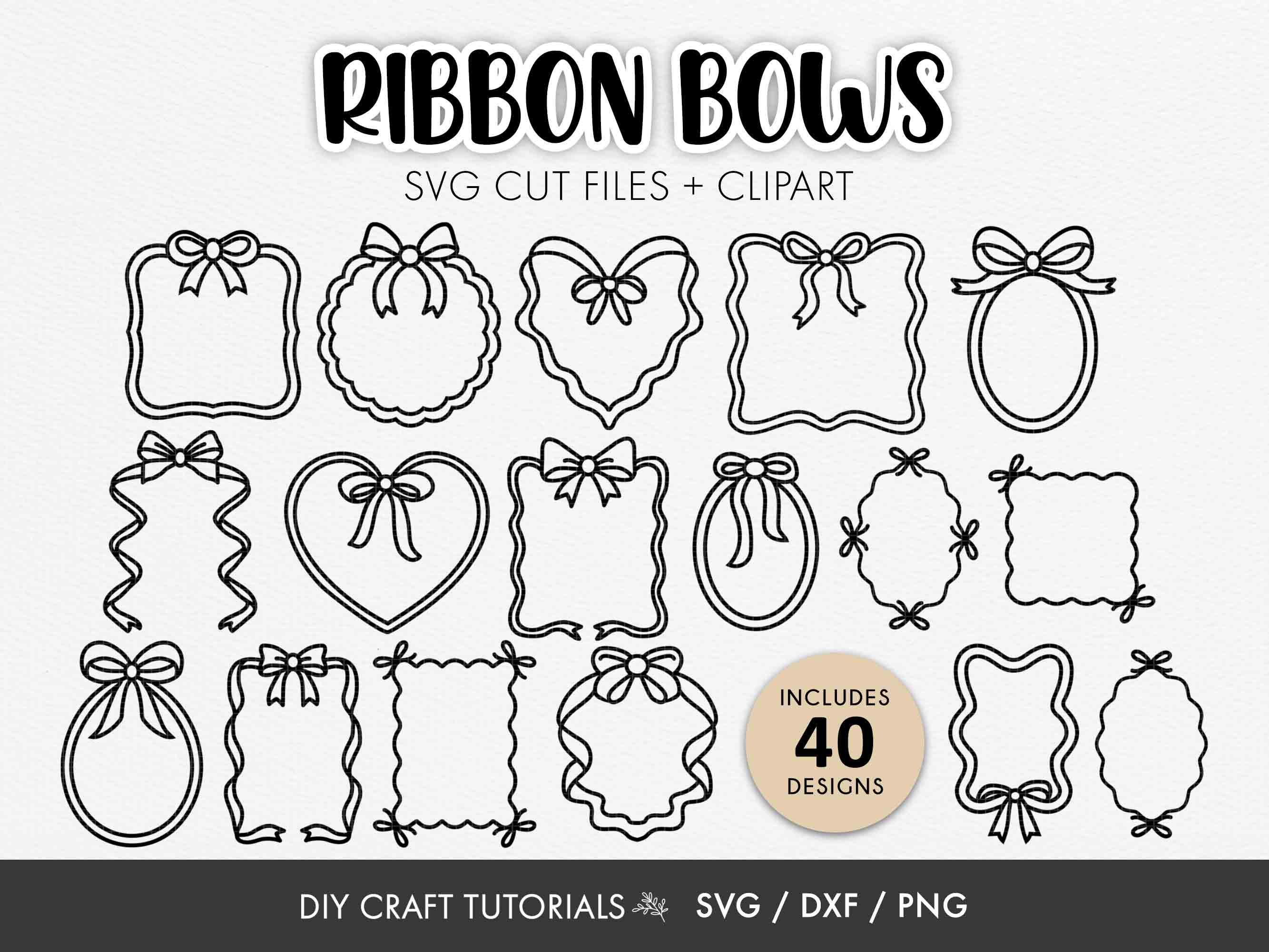 Ribbon Bow Frame SVG Bundle | 40 Ribbon Bow Outline SVG - Etsy