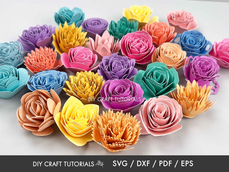 Rolled Paper Flower SVG Bundle: 3D Rose & Leaf Templates - Etsy