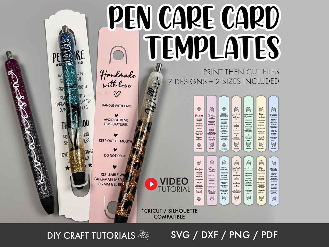 Pen Care Card Svg, Glitter Pen Svg, Resin Pen Display Card Svg, Pen ...