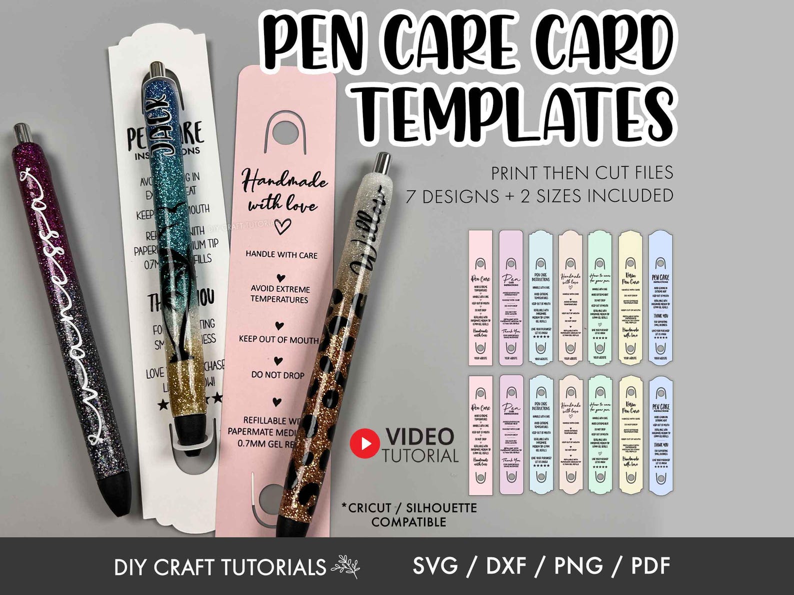 Pen Care Card SVG Bundle: Display Card Templates - Etsy UK