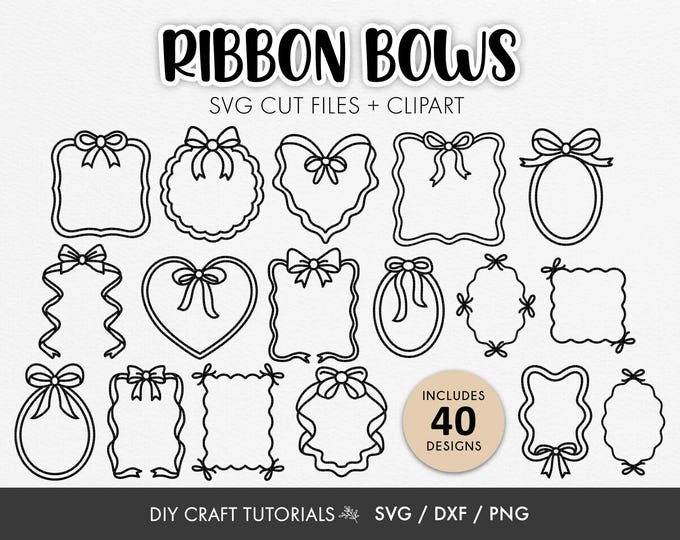 Doodle Coquette Bows Svg Bow and Frame Svg Vintage Ribbon Svg Outline Coquette Svg Decoration ...