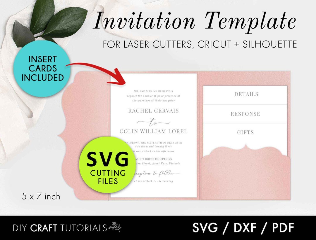 Tri-fold Wedding Invitation Template: Laser Cut Pocket - Etsy