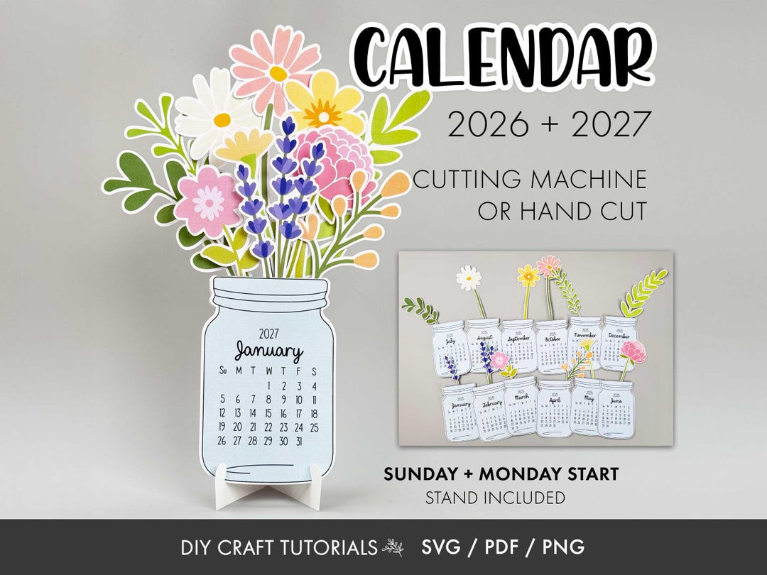 Floral Desk Calendar, Floral Calendar Svg, Calendar Svg, Desktop ...