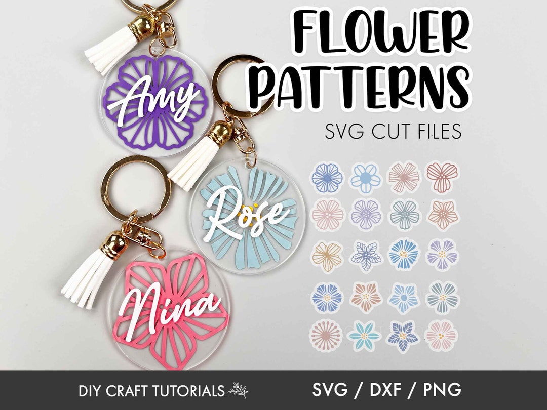 Flower Keychain SVG Bundle: Floral Pattern Cut Files - Etsy