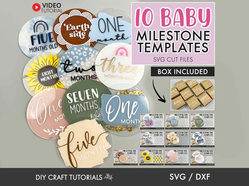 Baby Milestone Discs SVG Bundle: Monthly, Announcement & Gift Box Cut ...