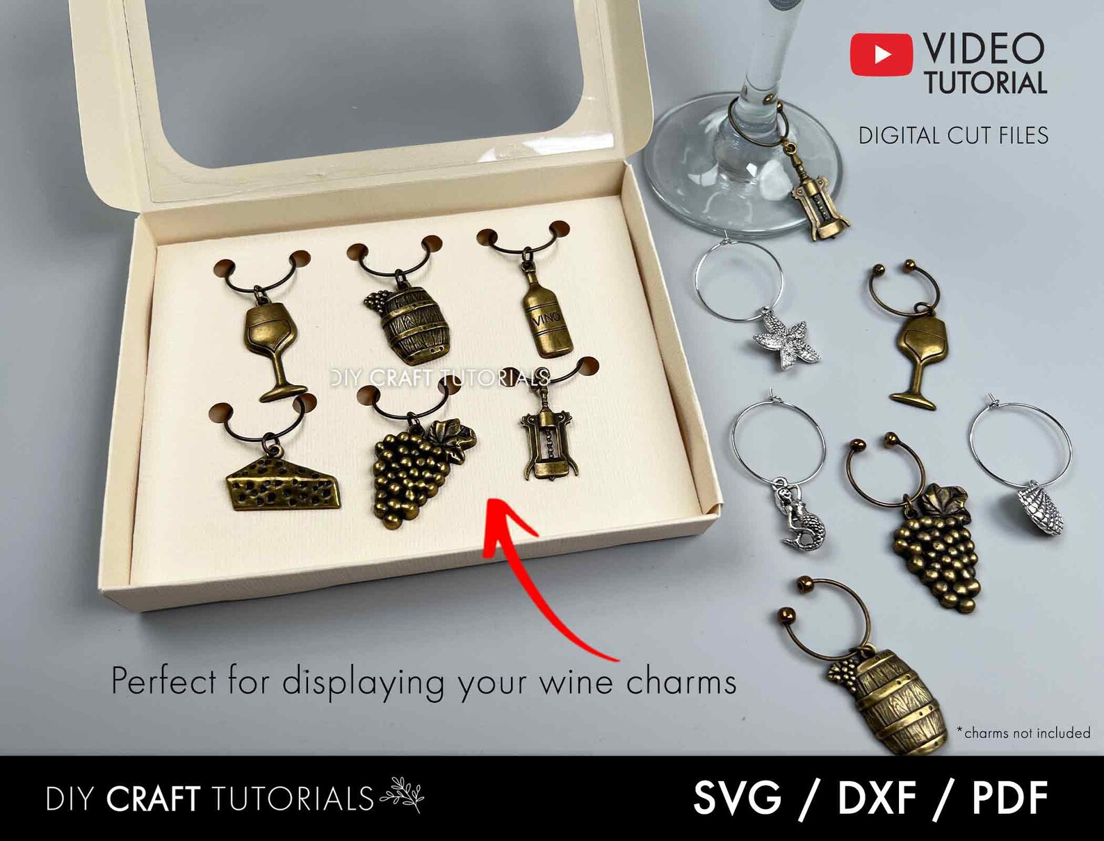 Wine Glass Charm Display Box Template: SVG, DXF, PDF - Etsy