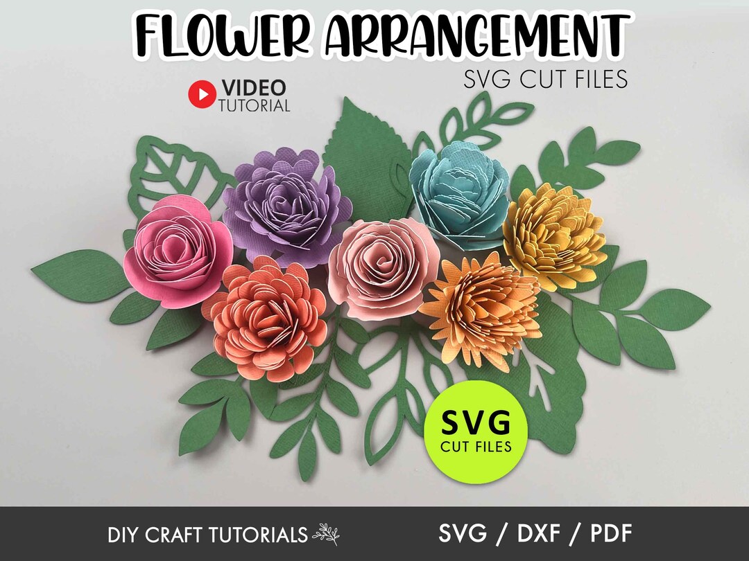 Flower Arrangement Svg, Rolled Flower Svg, Rolled Rose Svg, Leaves Svg ...