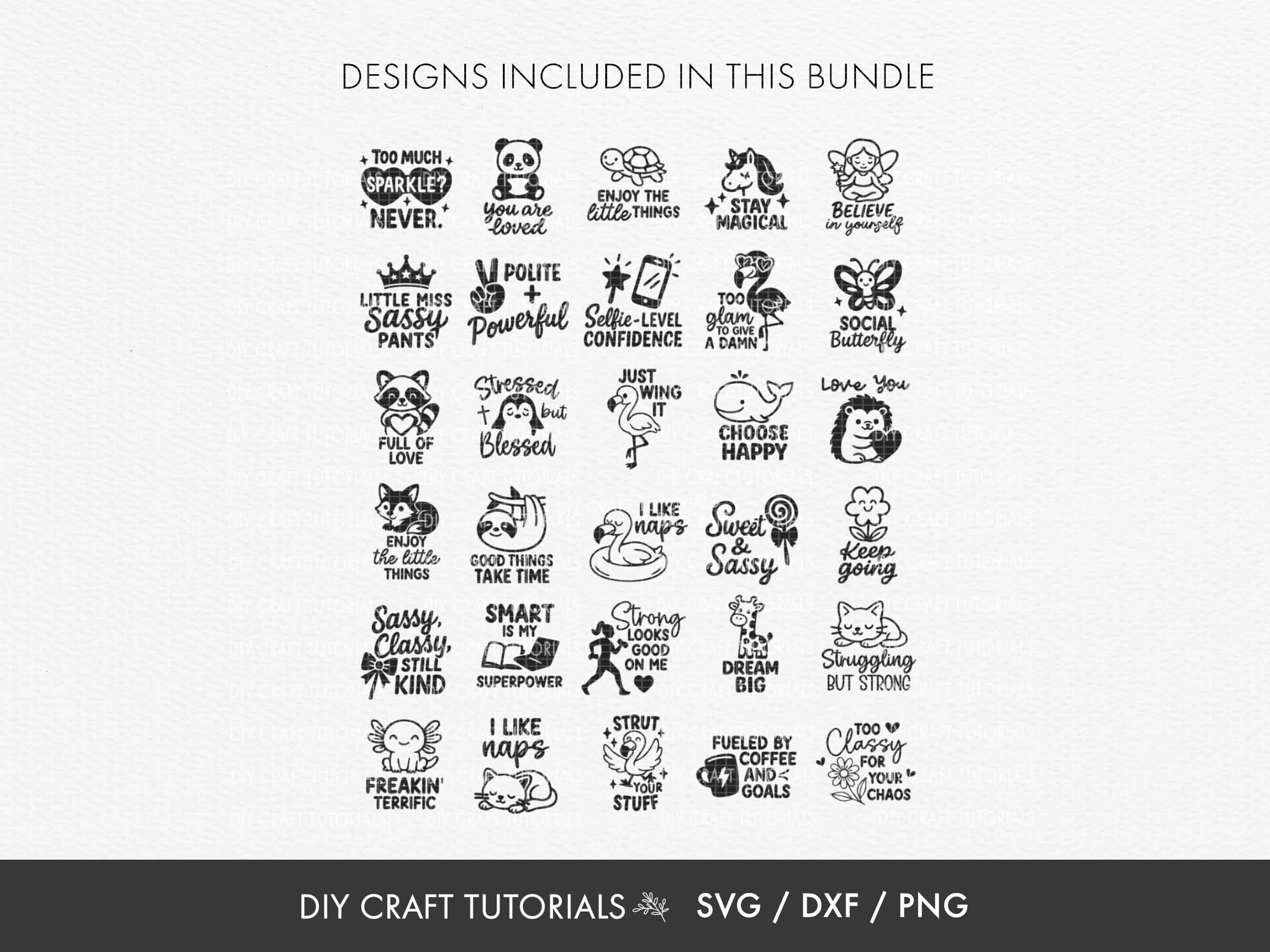 Positive Quotes SVG Bundle | 30 Uplifting Sayings With Cute Animals ...