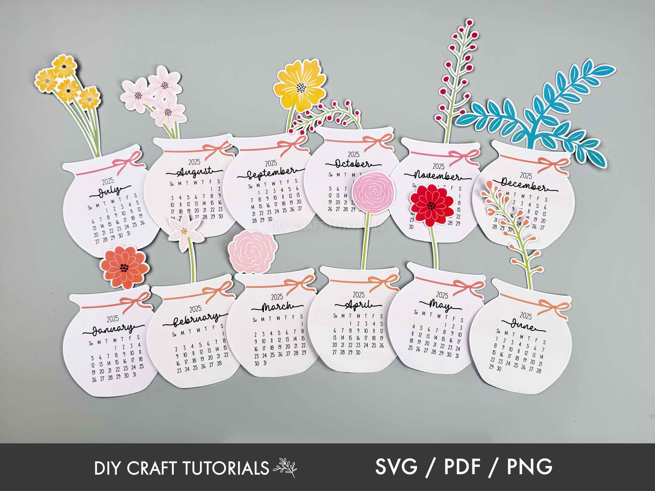 Flower Vase Calendar SVG | 2026 2027 Floral Desk Calendar SVG - Etsy