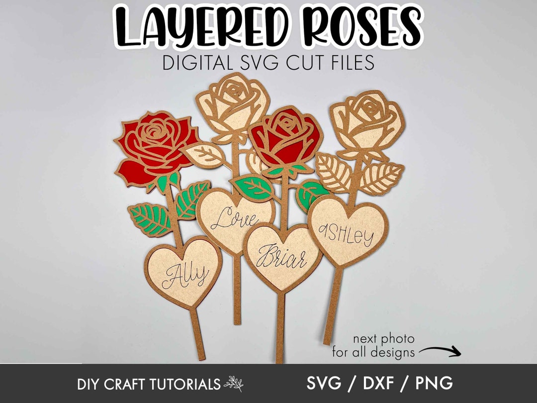 Long Stem Rose Svg, Layered Rose Svg, Rose Svg, Rose Templates, Flower ...