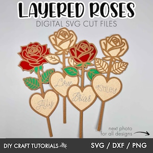 Long Stem Rose Svg, Layered Rose Svg, Rose Svg, Rose Templates, Flower ...