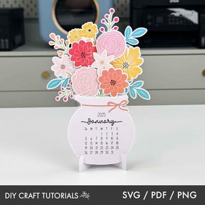 Flower Vase Calendar SVG | 2026 2027 Floral Desk Calendar SVG - Etsy